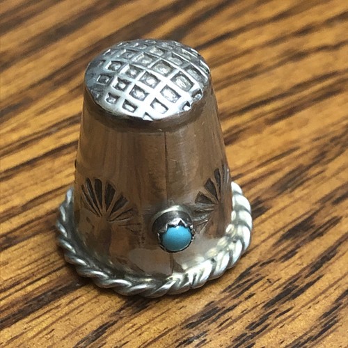 Vintage Native American Sterling Silver Turquoise Thimble - Stamped ...