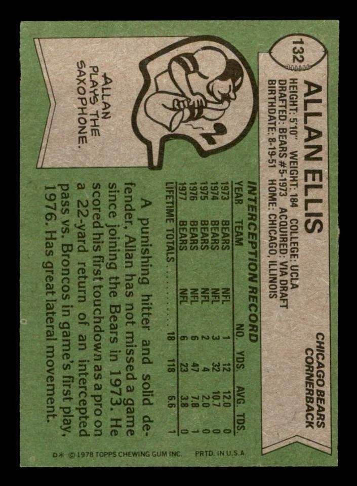 1978 Topps Football #132 Allan Ellis EX/MT *d2 | eBay