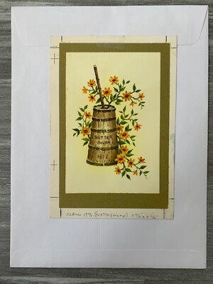 GET WELL WISH Orange Flowers iand Butter Churn 6x8.5" Greeting Card Art ...