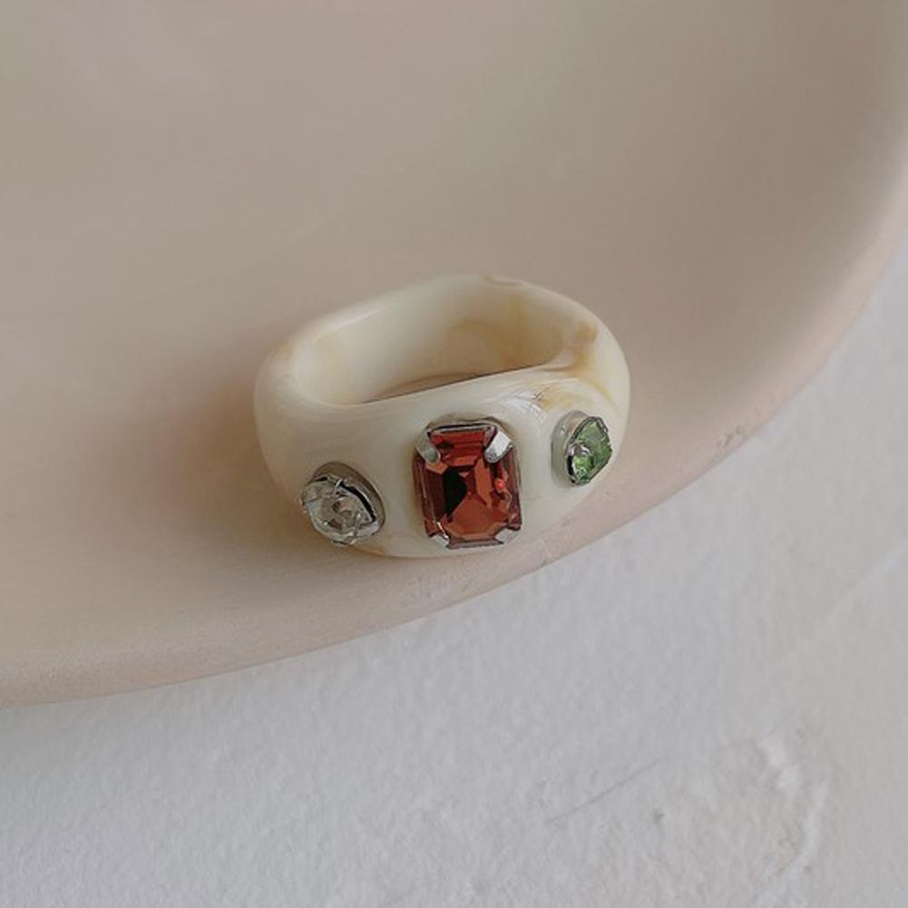 Women Resin Jewelry Geometric Round Rings Jelly Color Diamond Rings ...