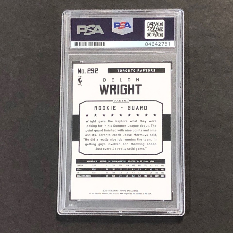 2015-16 NBA Hoops #292 Delon Wright Signed Card AUTO PSA Slabbed RC ...