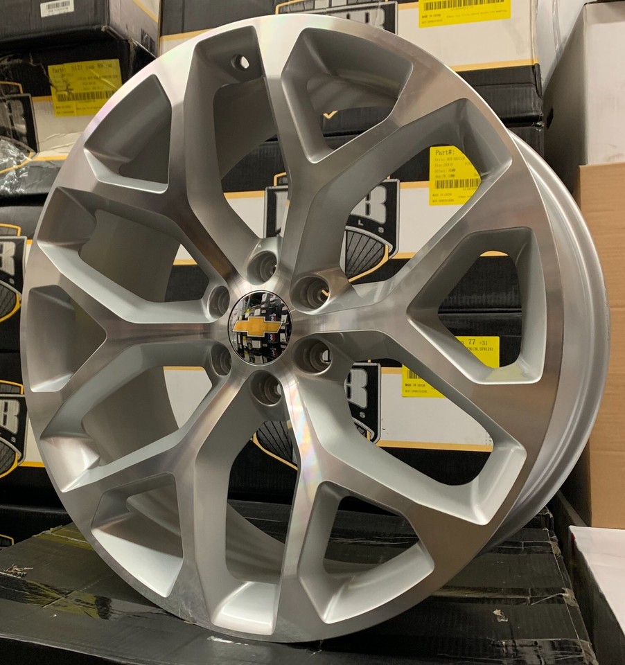 24” SNOWFLAKE SILVER MACHINE CK156 FR59 WHEELS Fit Tahoe Silverado ...