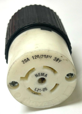 BRYANT LOCKING CONNECTOR L21-20 4 POLE 20A 120/208V 3PH NYLON MATERIAL ...