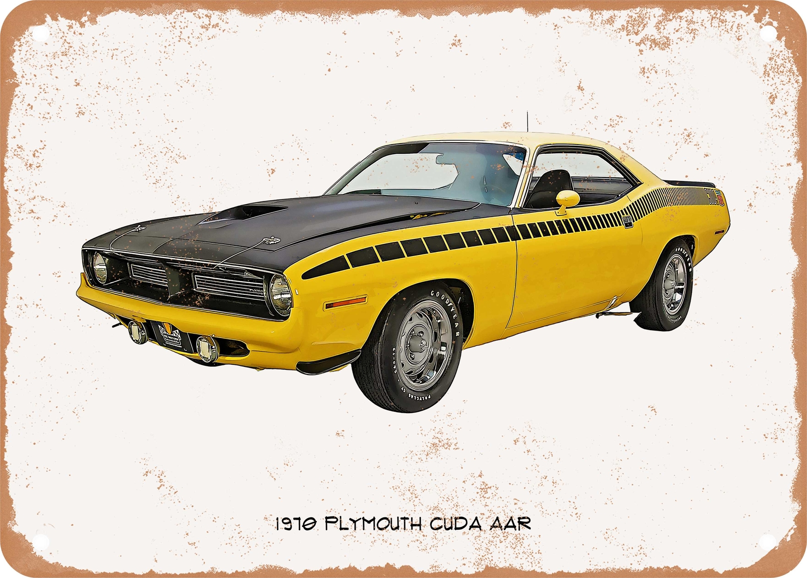 Classic Car Art - 1970 Plymouth Cuda AAR Oil Painting - Rusty Look ...