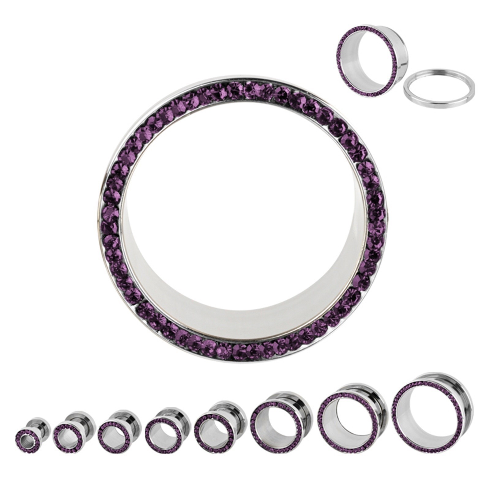 PAIR-Crystal Gems Purple Steel Screw On Ear Tunnels 12mm/1/2" Gauge | eBay