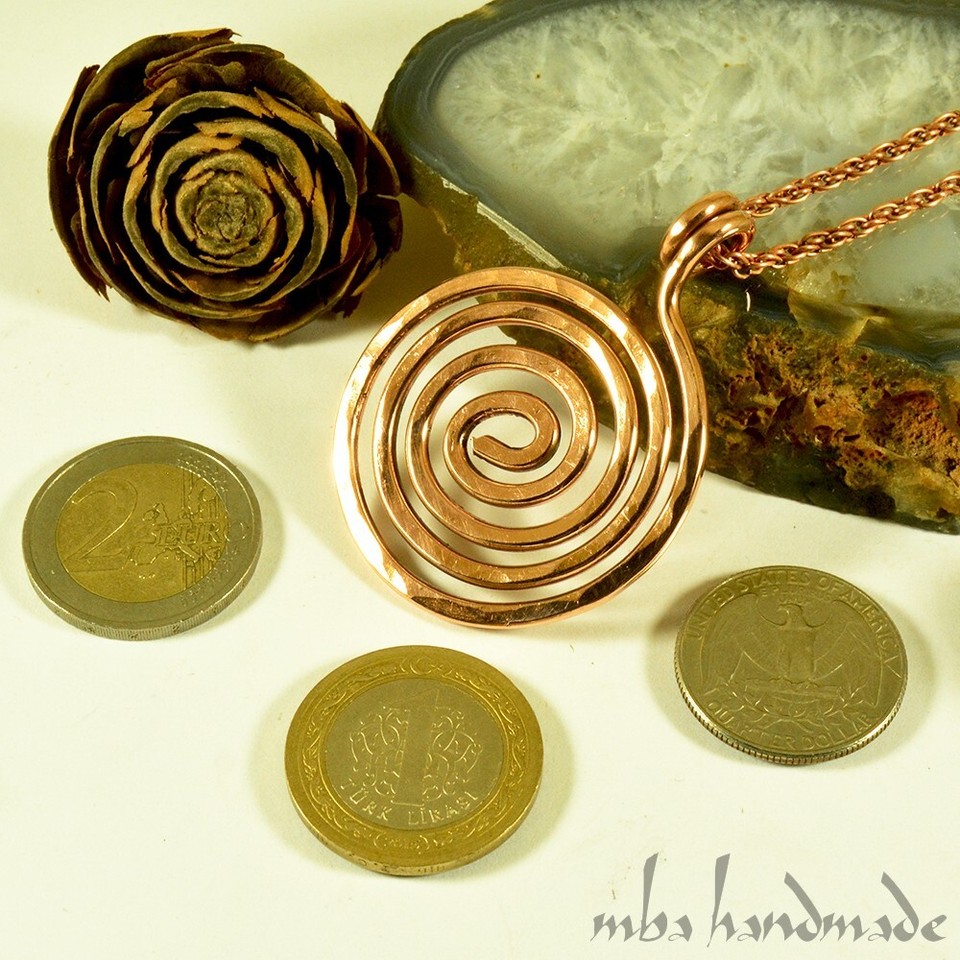 Pure Copper Wire Wrapped Unisex Spiral Pendant - Artisan Unique Jewelry ...
