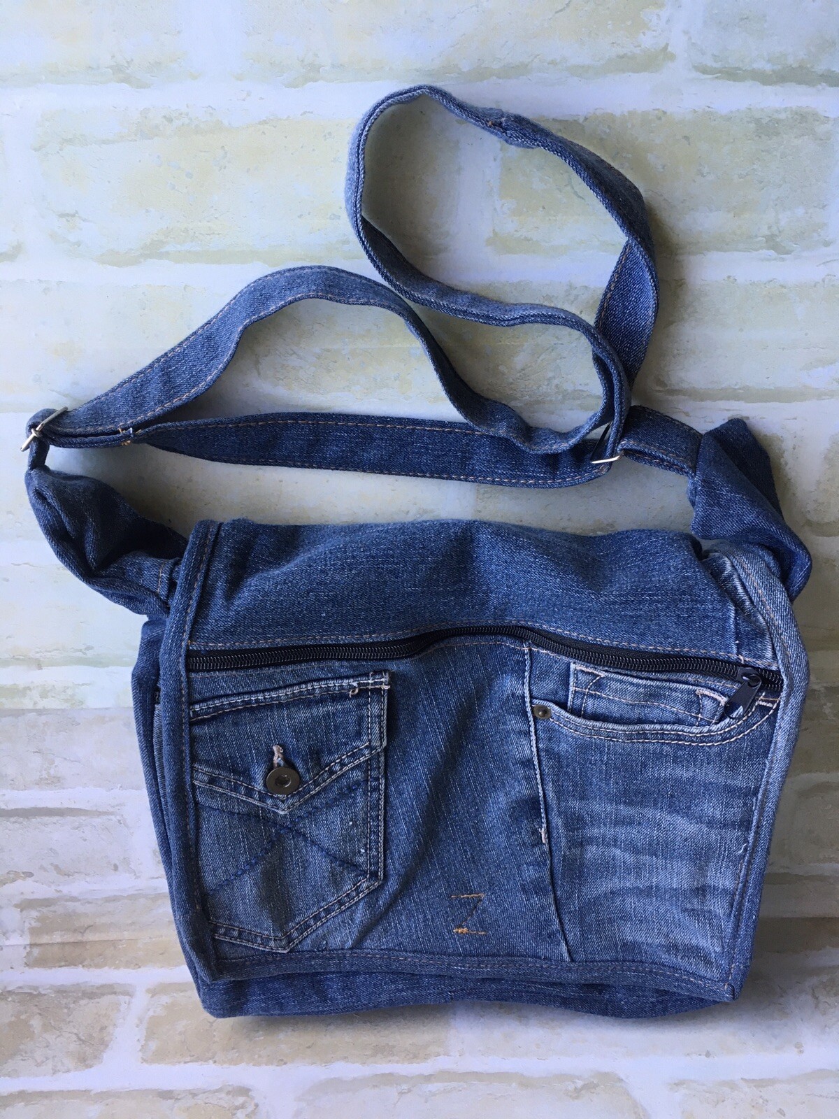 Handcrafted Ladies Washed Out Blue Cross Pocket Denim Jeans - Flap ...