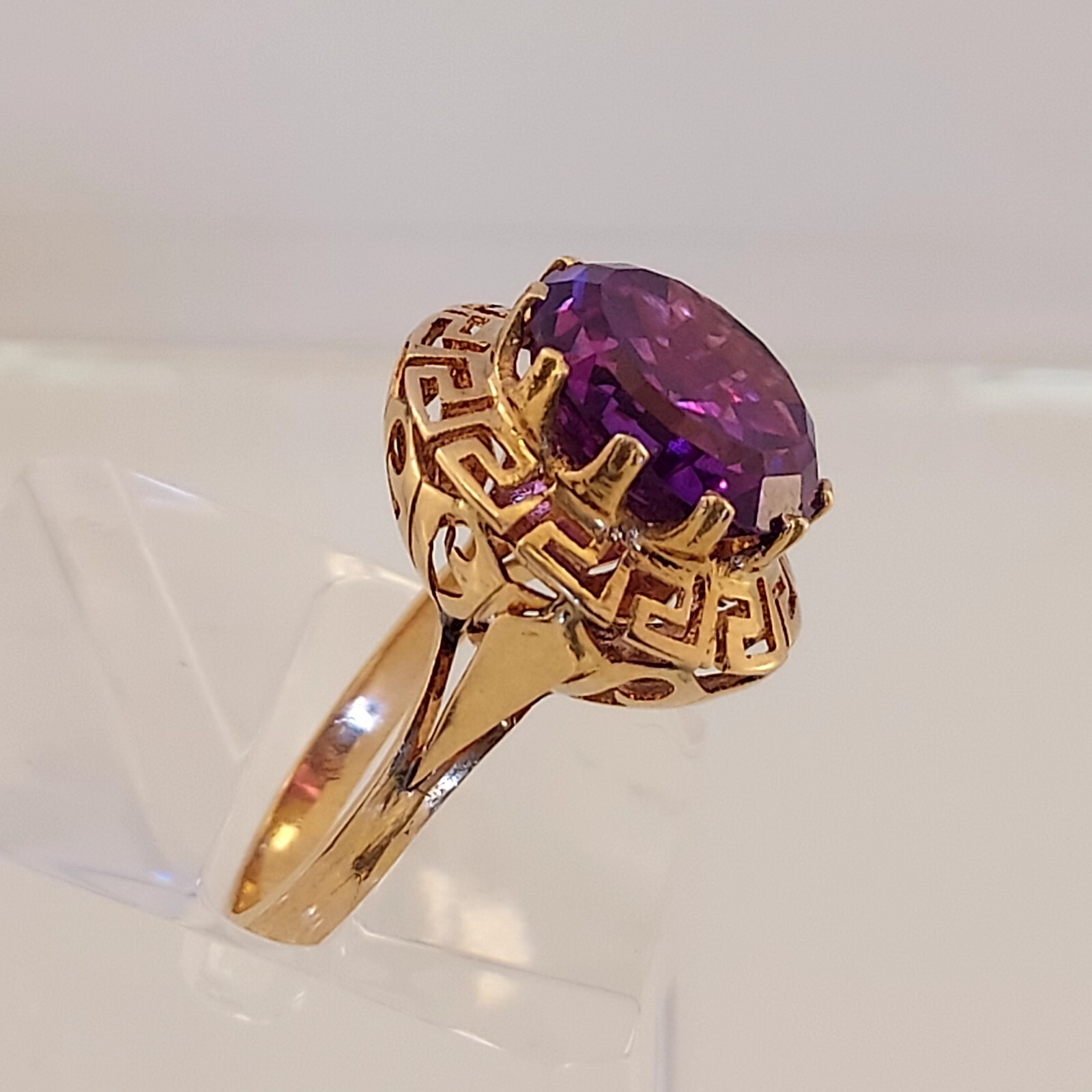 Estate 14k 13mm Purple Stone Greek Key Filigree Statement Ring. Size 7 ...