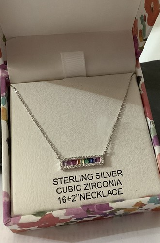 Rachel Zoe Cubic Zirconia Rainbow Bar Sterling Silver Necklace 16 Inch ...