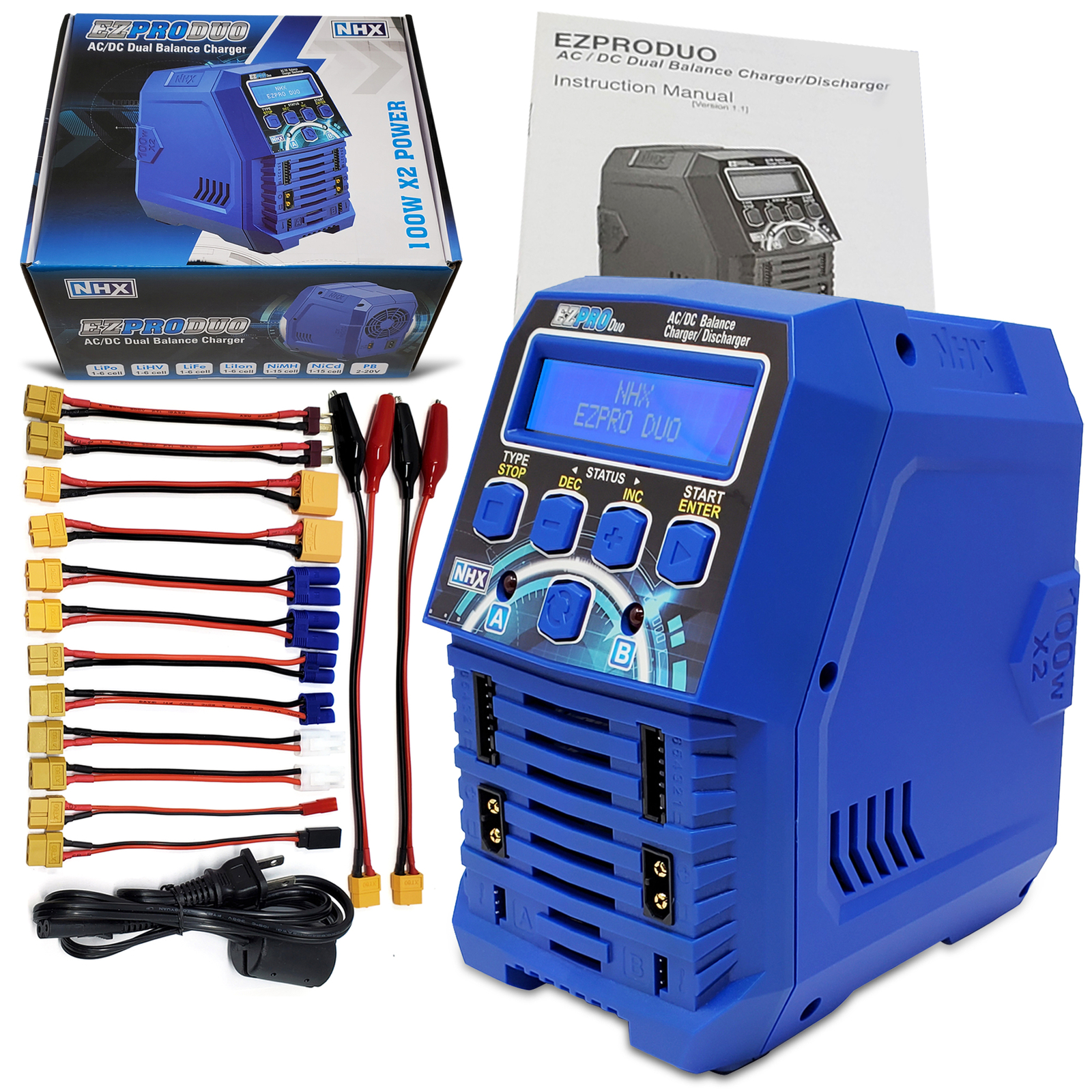 NHX EZPRO DUO 100W X2 Dual AC/DC 12A LIPO/LIHV & NIMH RC Battery ...