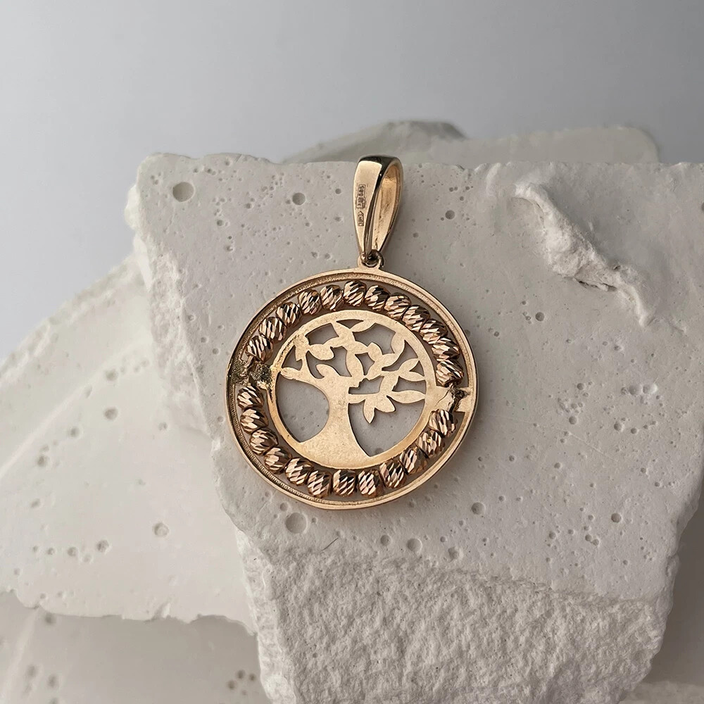 Gold Pendant Round Tree Delicate Necklace Gift Jewelry Charm 14k gold ...