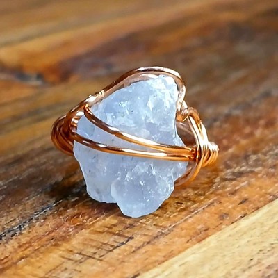 Raw Celestite Crystal Ring, Wire Wrapped, Copper Ring, Size 5 | eBay