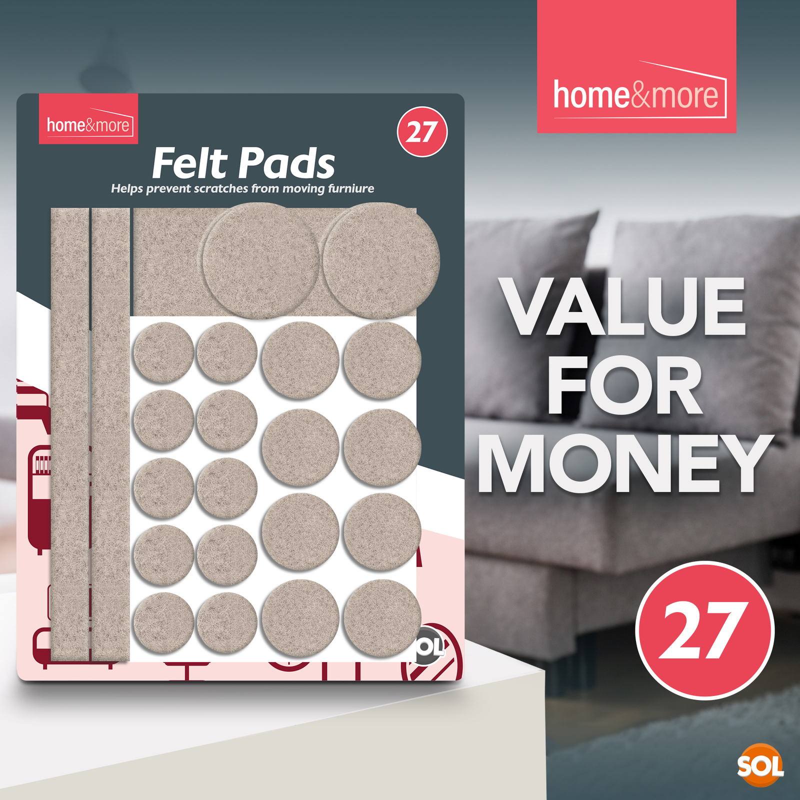27 Felt Pads Self Adhesive Sticky Wood Furniture Floor Chair Legs ...