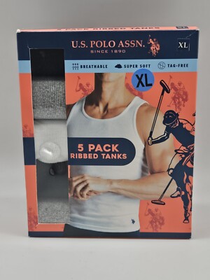 US POLO ASSN 5 Pack Logo Ribbed White Black Gray Tanks A Shirts Mens S ...