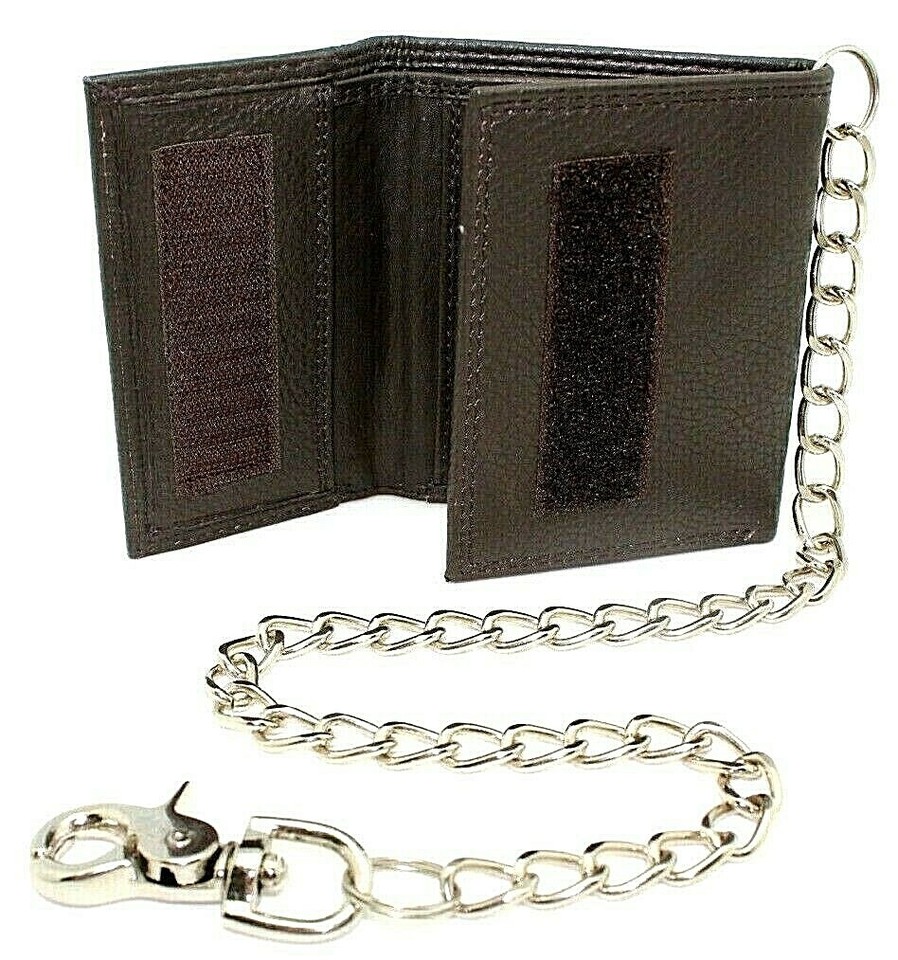 RFID Leather Trifold Chain Wallet & without chain Snap closer Hidden ...
