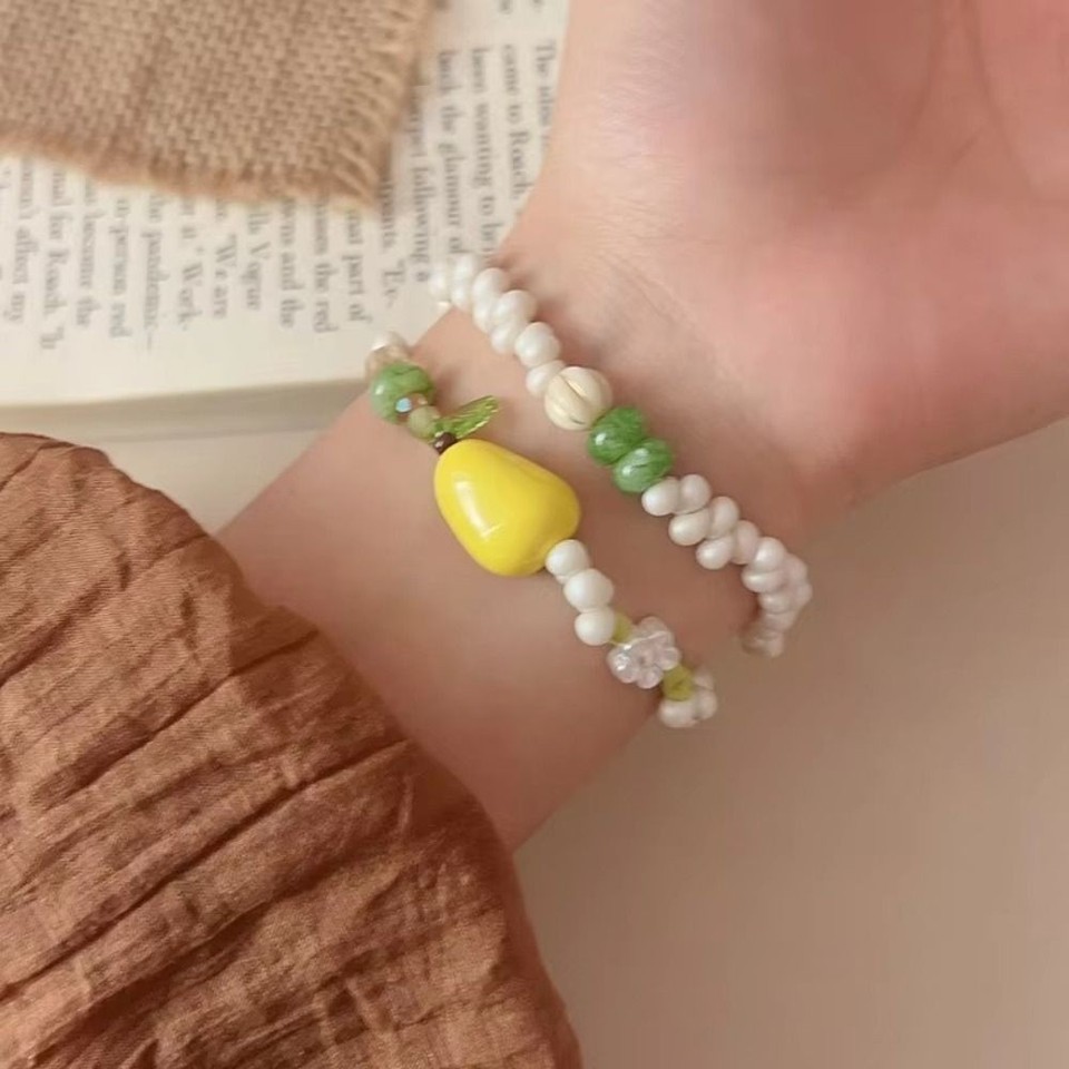 Resin Beads Pear Bead Charm Bracelet Handmade Fruit Beaded Bracelet ...