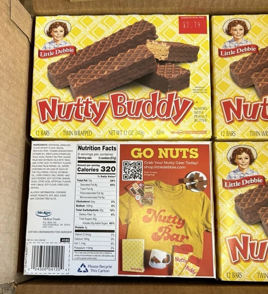 Little Debbie Nutty Buddy Peanut Butter Wafer Bars, (16-Boxes ...
