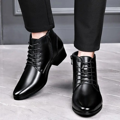 Mens Business Office Formal Dress Boots Shoes Faux Leather Boot Black ...