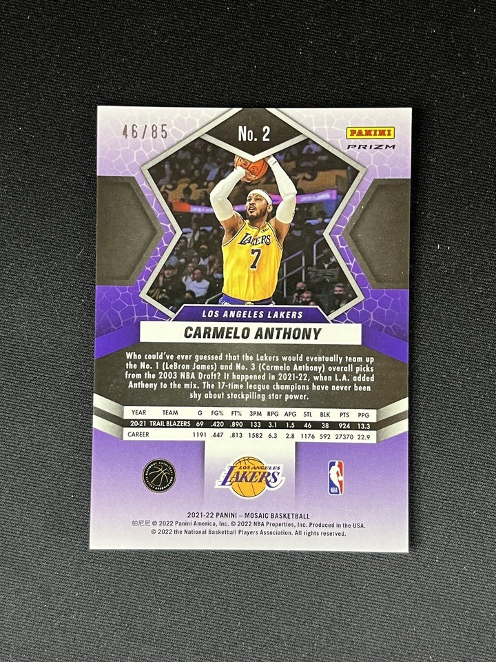 2021-22 Panini Mosaic Fast Break Carmelo Anthony Blue Disco Prizm /85 ...