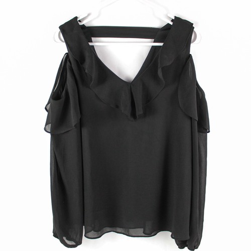 Amy Wear Women's Medium Black Cold Shoulder Chiffon Top Shirt Pre-Owned ...