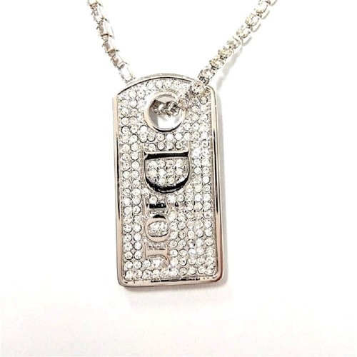 Dior Logo Plate Necklace Rhinestones Silver | eBay