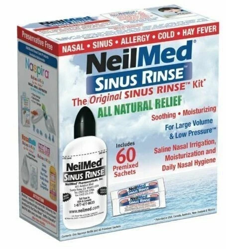 NeilMed Sinus Rinse All Natural Relief 60 Sachets Kit & 240 ml Squeeze ...