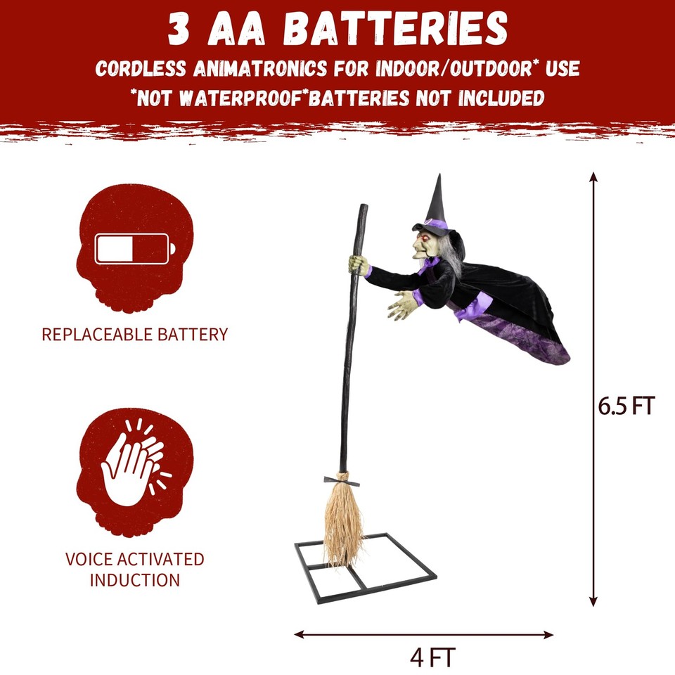 Halloween Animatronic Floating Witch Decoration - 6.5FT Animated Flying ...