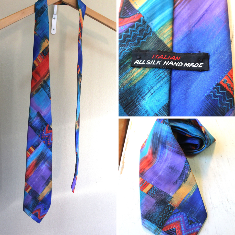 Mens Tie Blue Purple Gold Red Italian Silk Abstract Neo Primitivist ...