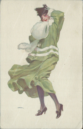 ai706 cartolina art deco donnina woman lady cupido illustratore artist ...