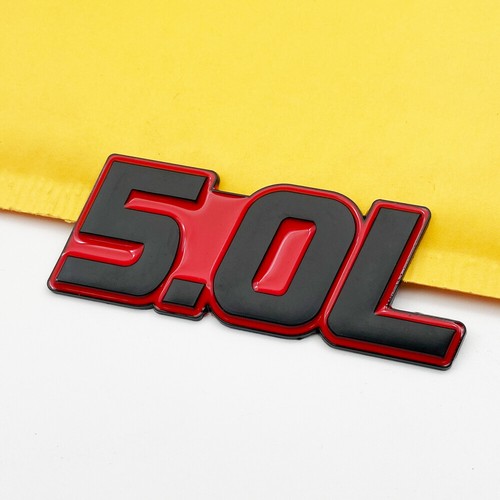 2x Black & Red 5.0L Engine Metal Logo Emblem Fender Trunk V6 V8 Sports ...