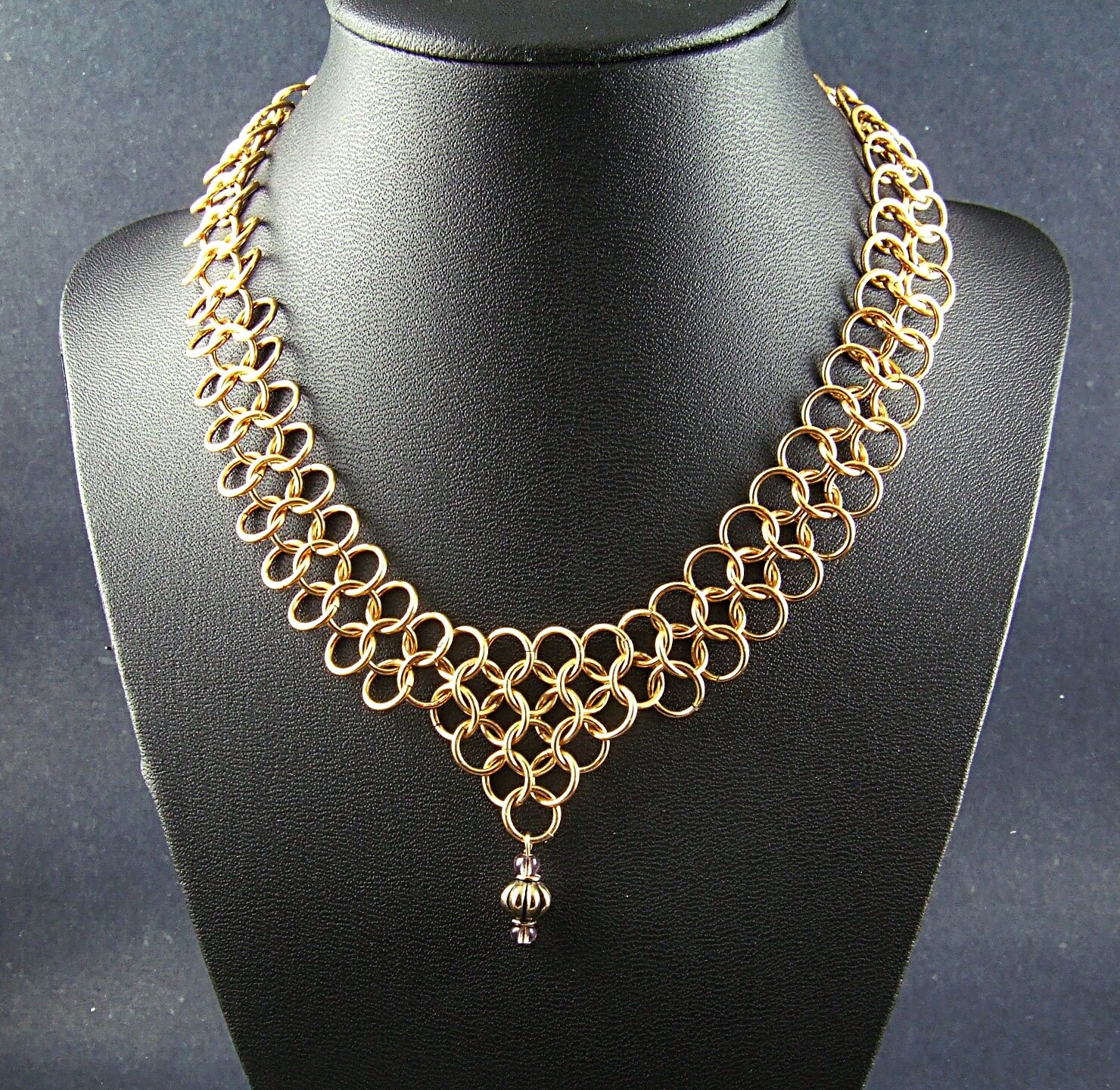 Pink Glass Jewelry Grade Brass Chainmail Necklace SCA Ren Fayre Fantasy ...