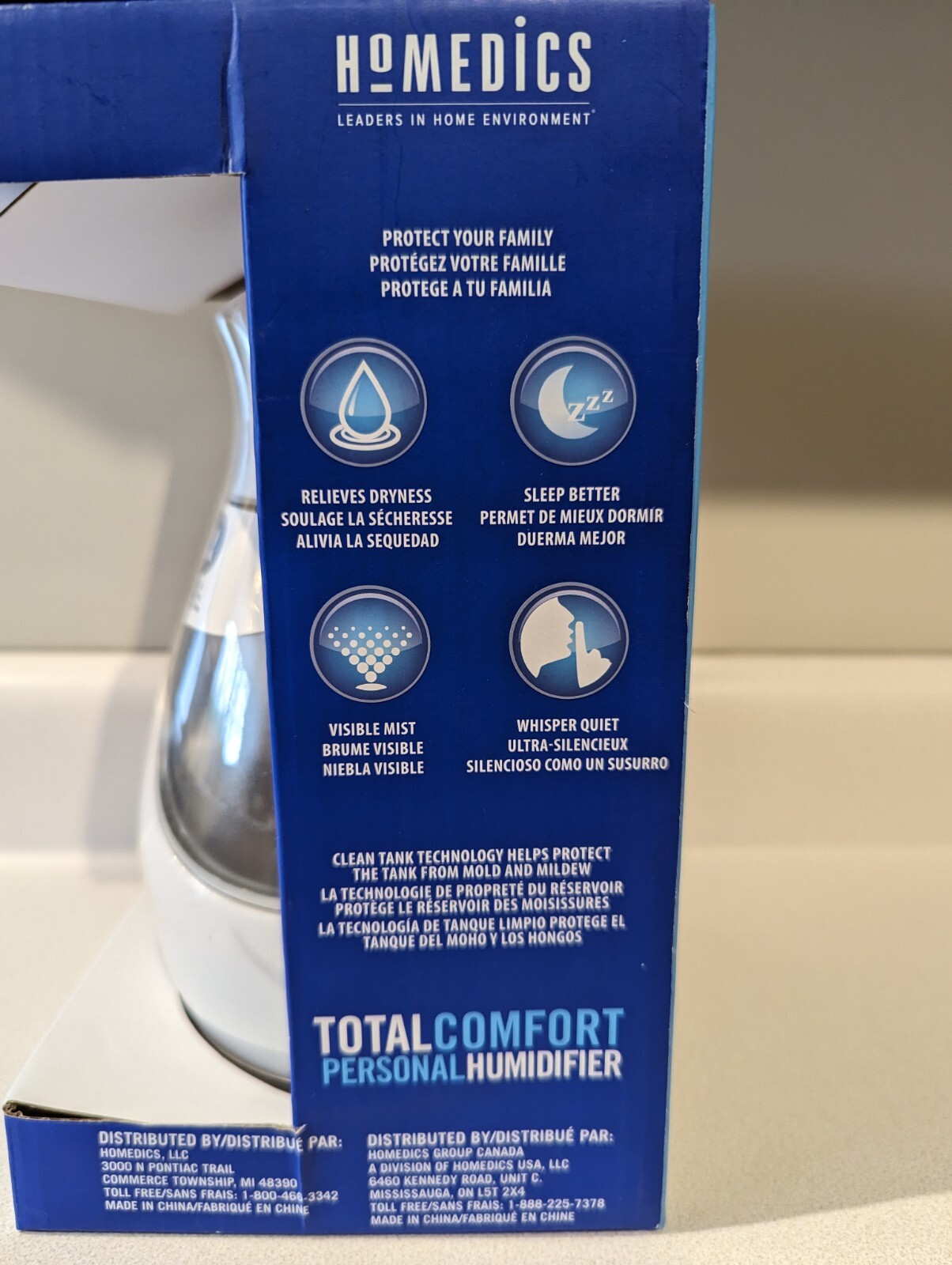 Homedics TotalComfort Personal Cool Mist Ultrasonic Humidifier Travel ...