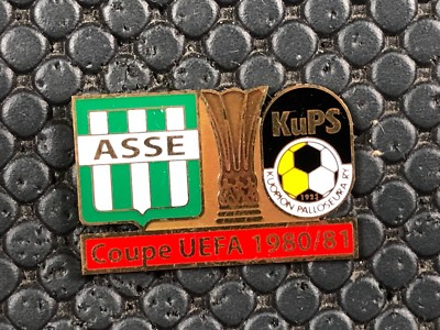 PINS BADGE FOOTBALL SOCCER ASSE SAINT ETIENNE VS KUPS KUOPIO 1980 / ...