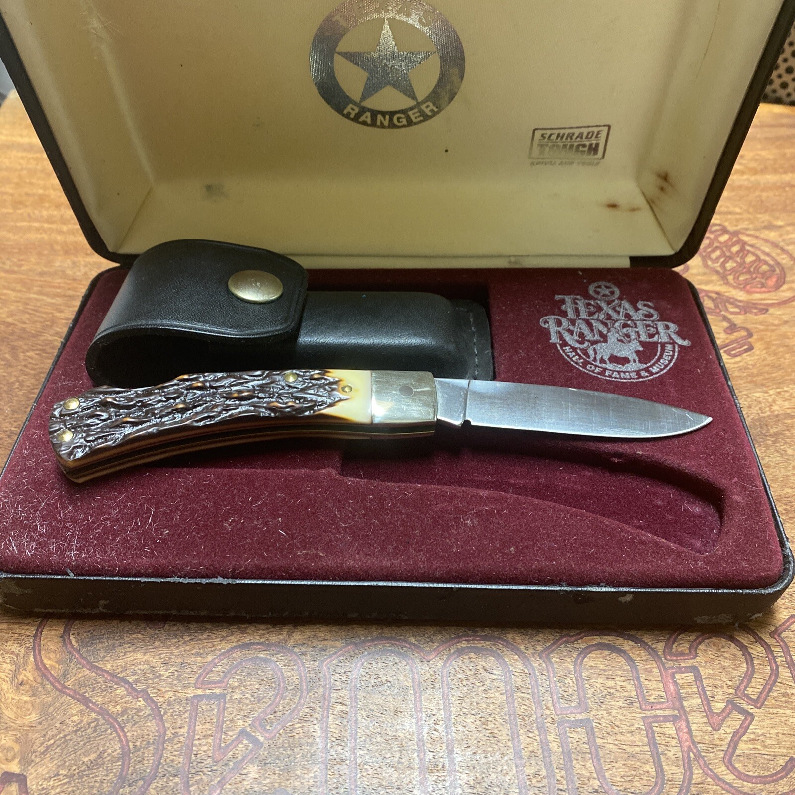 VINTAGE Schrade USA 5UH Texas Ranger Commemorative Folding Knife W/Case ...