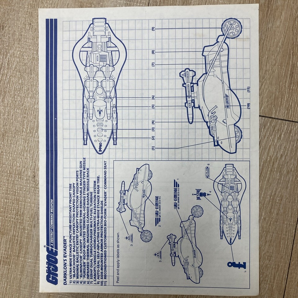 1989 Hasbro Instructions Darklon’s Evader Blueprints G.I. JOE COBRA | eBay