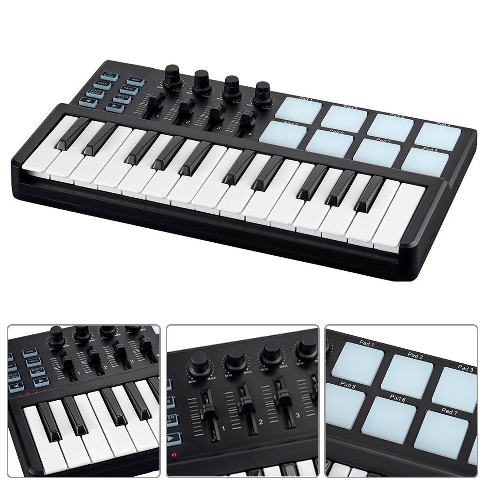 25 Keys Portable Mini USB MIDI Keyboard Controller w/ 8x Pads 4x Knobs ...