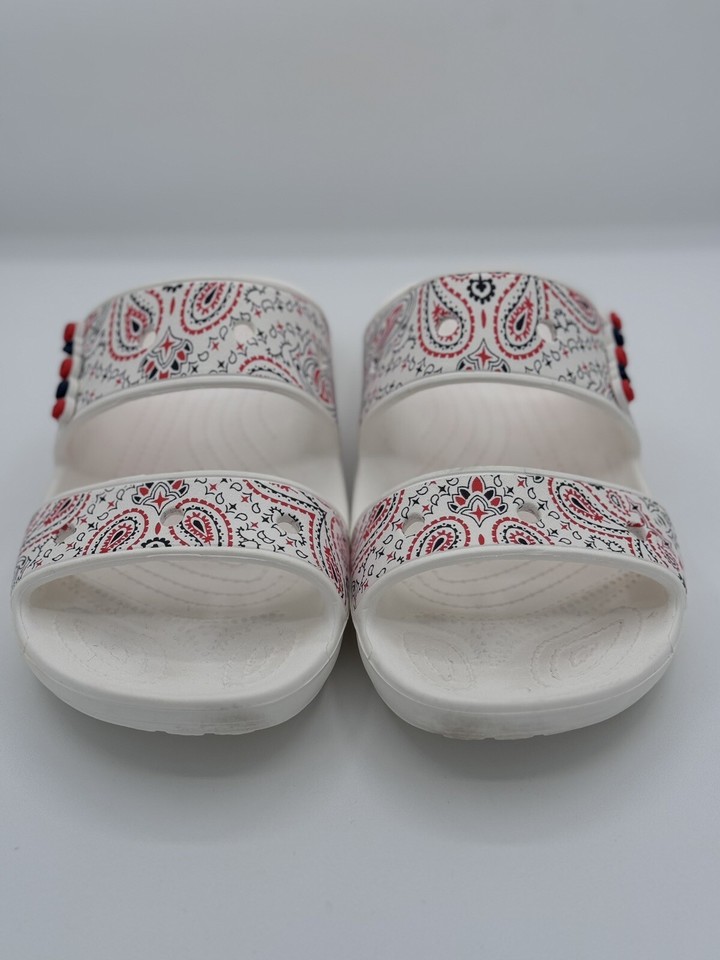 RARE Crocs Classic Sandal Slide Americana Paisley Red White Blue Women ...