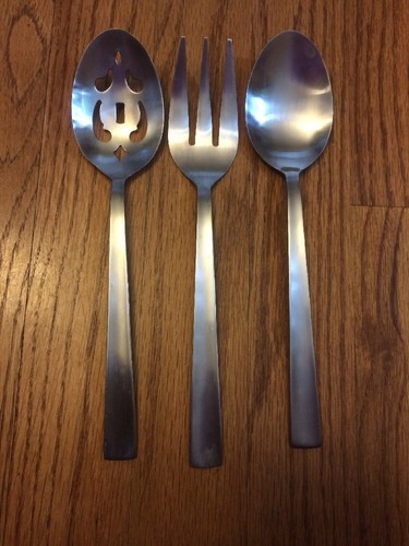 HOME Stainless Satin Flat Tip Set of 3 ~Serving Spoons & Cold Meat Fork ...