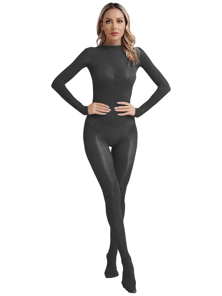 Womens Bodystocking Sheer Jumpsuit Full Body Bodysuit Footed Rompers ...