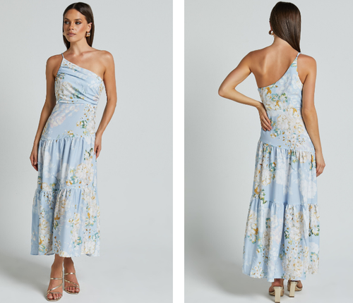 Showpo Zophia One Shoulder Blue Dress Party Cocktail Wedding Guest 4 ...