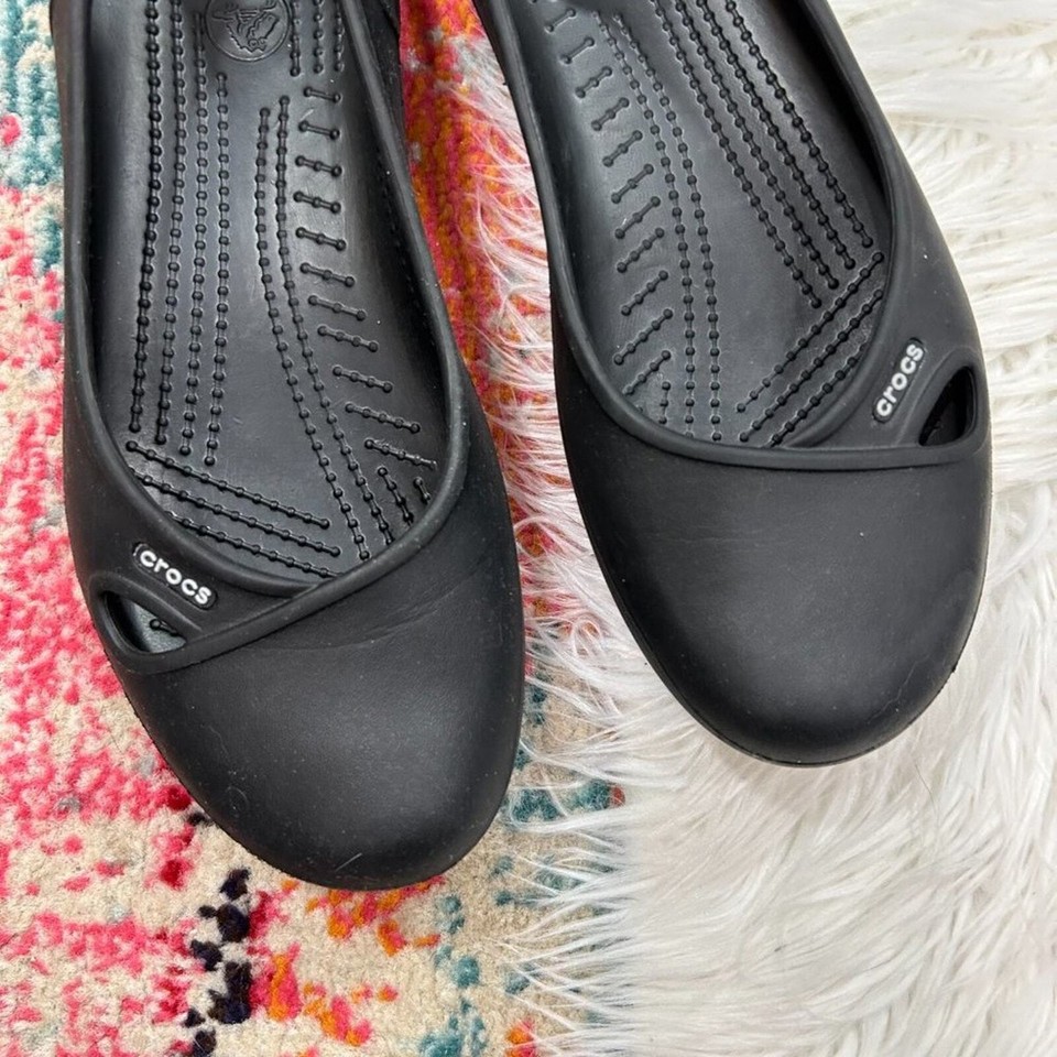 CROCS Neutral Black Lightweight Slip On Ankle Strap Flats Shoes 8 | eBay