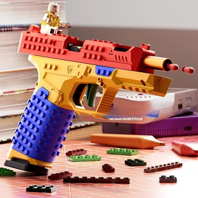 Building Block Pistol Shell Ejecting Continuous Firing Soft Bullet Toy ...