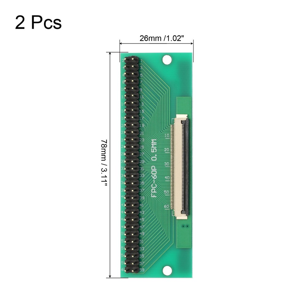 2pcs FFC FPC Connector Board 60 Pin Double Row Male Pin Header Strip ...