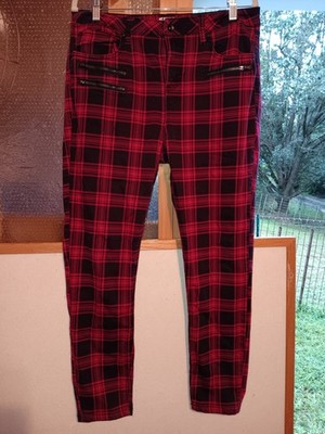 Hot Topic Black And Red Plaid Jeans HT Denim Pants Zippers Hi Rise ...