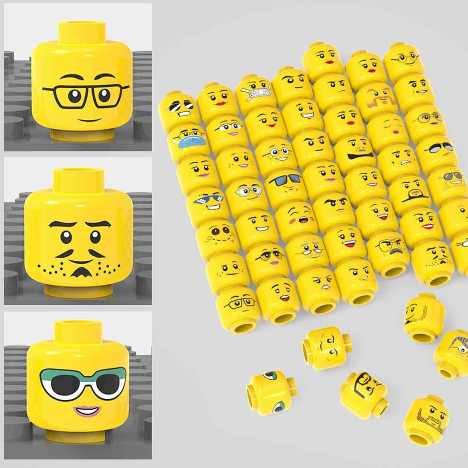 56PCS NEW Lego Male Minifigure Minifig Head Beard Black Mustache ...