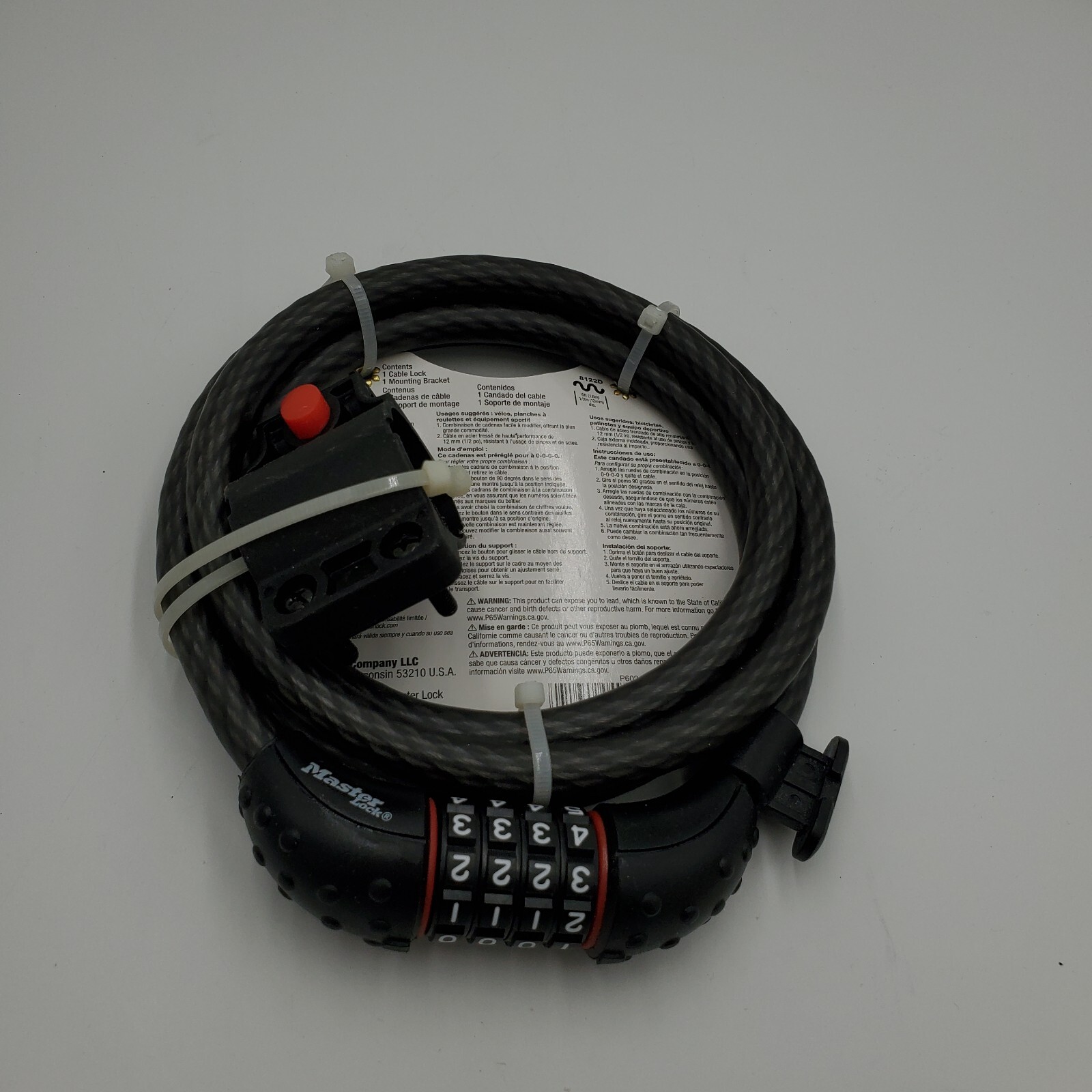 Master Lock 8122D, Cable Combination Lock Bike Lock, Black, 6 feet long ...