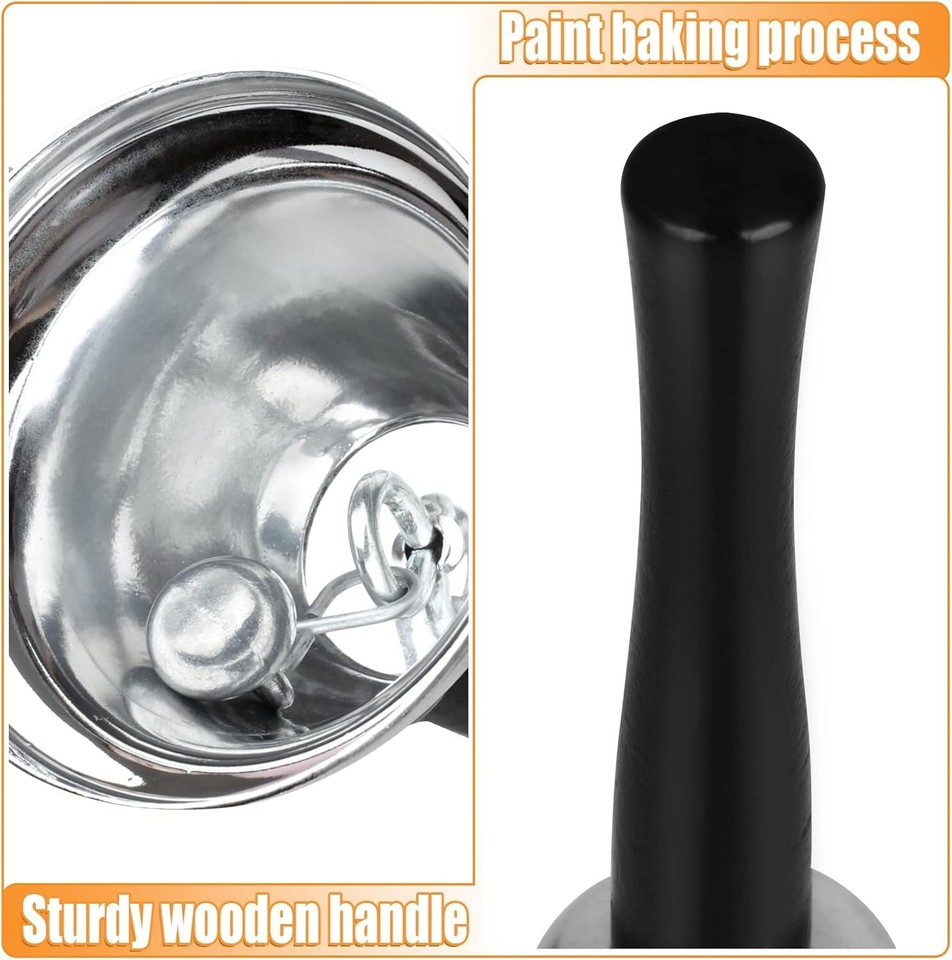 2 Pack Hand Bell Silver Steel Bell Ringing Bell with Handle Dinner ...