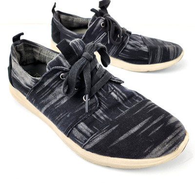Toms Shoes Del Rey Lace Up Sneakers Black Gray Abstract Print Womens sz ...