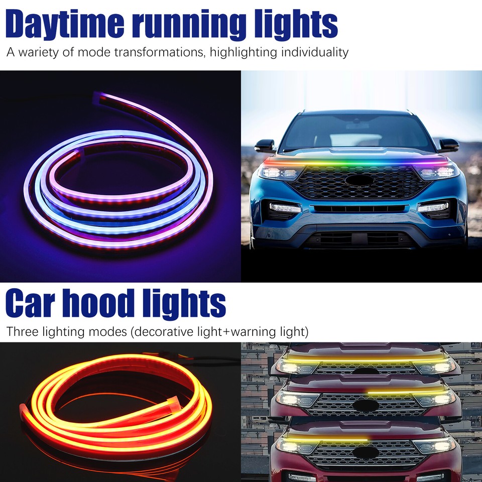 95" RGB Start Scan Dynamic Car LED Strip Hood Light For Ford F-150 F ...