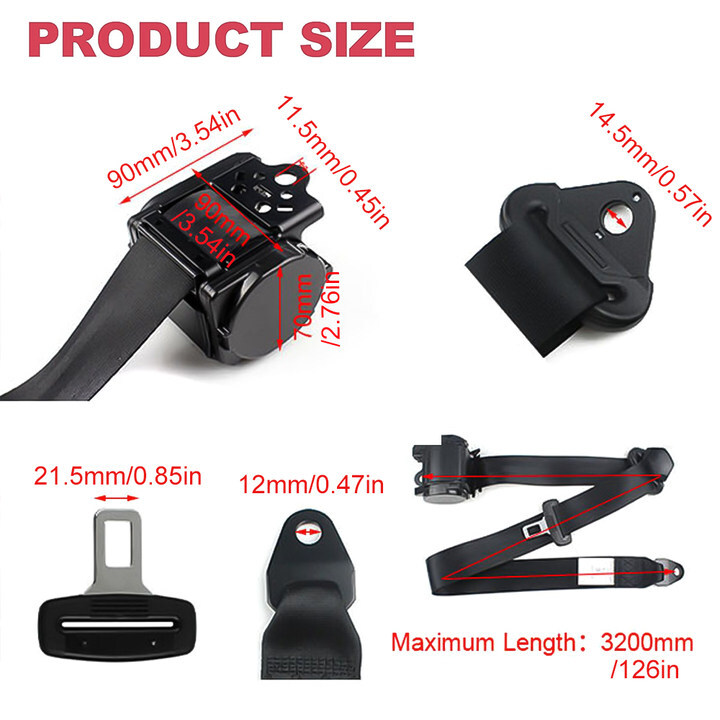 2 Set 3 Point Retractable Auto Car Safety Seat Belt Lap Diagonal Belt ...